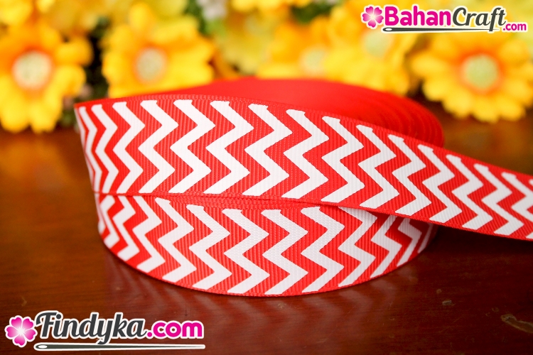 Findyka.com - Pita grosgrain motif zigzag 2,5cm merah