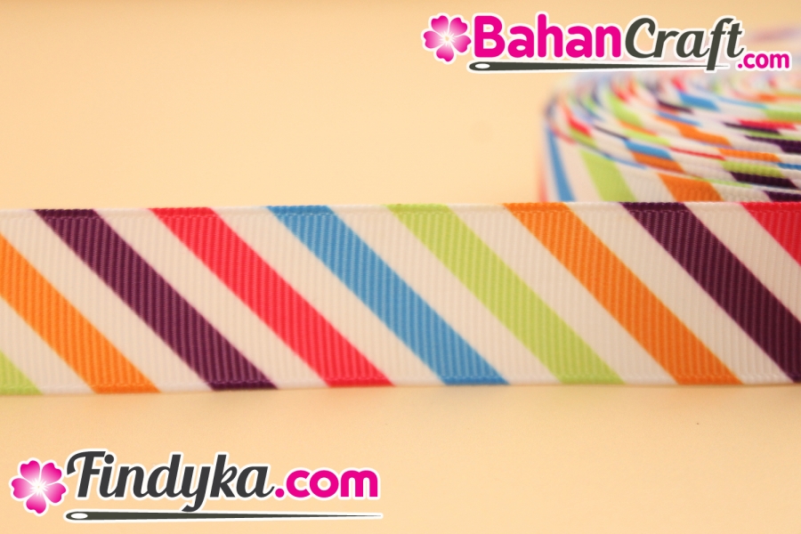 Findyka.com - Pita grosgrain motif slash rainbow 2,2cm